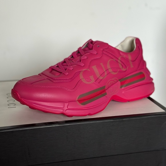 Gucci | Shoes | Mens Gucci Rhyton Sneaker Sz 9 Pink Logo Leather | Poshmark